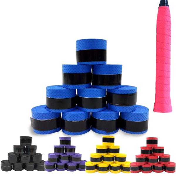 グリップテープ 大量10個セット 全5色 滑り止め・商品詳細カラー：ブルー、ブラック、パープル、イエロー、レッドサイズ：長さ約110cmX2.5cm厚さ：約0.75mm・特徴汗をしっかり吸収する高い吸汗性で、長時間のプレイでも快適！テニスや...