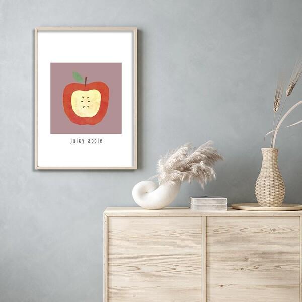 【発売日：2024年07月11日】アートポスター A4 定番 かわいい系フルーツデザイン 果物 リンゴ 絵 イラスト デザート 林檎 Apple【しっとり風合いアートプリント】紙表面に微細な凹凸があるので指紋が付きにくい「微粒面マット印画紙...