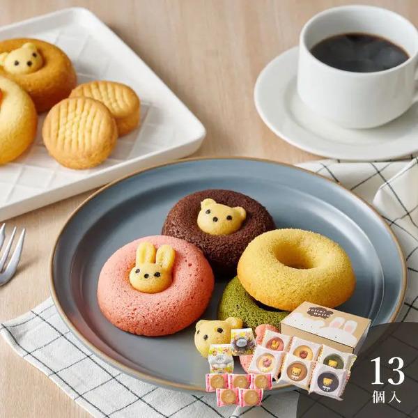 【発売日：2026年03月08日】アニマルドーナツ＆焼菓子セットＢ ギフト対応可うさぎとくまのほっこりドーナツ。焼菓子専門工房で作る国産小麦１００％の焼きドーナツ。真ん中から動物たちがひょっこり顔を出した愛嬌のある見た目は、食べるのがもった...