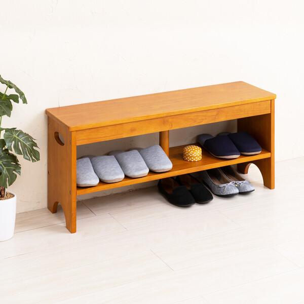 【発売日：2025年02月15日】天然木玄関ベンチ 幅90cm 便利な収納棚付 木製 椅子 イス天然木玄関ベンチ/収納棚付/チェア/シューズラック/木製/介護/北欧風/ナチュラル◎腰をかけてラクに靴が履ける、玄関ベンチ◎天然木の温かみのある...