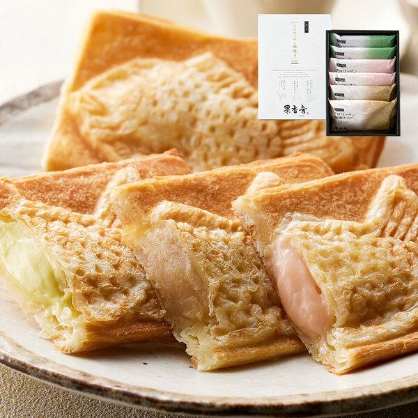 【発売日：2025年07月18日】岡山 クロワッサン鯛焼き 3種ギフトセット 白あん90g×2 白桃カスタード90ｇ×2 マスカットチーズ90ｇ×2 岡山が誇る贅沢素材！27層クロワッサン3種の味。 希少な備中白小豆あんを使用した、あっさり...