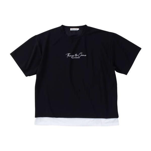 【発売日：2024年02月25日】大きいサイズ launching pad アムンゼンツイル裾フェイクレイヤード半袖Tシャツ 3L 4L 5L 6L ラッピング可Tシャツです。【アムンゼン生地】梨の皮のような細かい凹凸感を出した梨地織りの一...