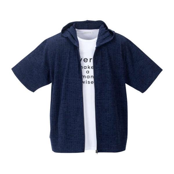 【発売日：2024年02月25日】大きいサイズ launching pad 針抜きストライプ半袖フルジップパーカー+半袖Tシャツ 3L 4L 5L 6L MC842521-38598 ラッピング可パーカー+半袖Tシャツです。パーカー：フルジ...