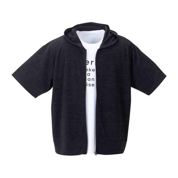 【発売日：2024年02月25日】大きいサイズ launching pad 針抜きストライプ半袖フルジップパーカー+半袖Tシャツ 3L 4L 5L 6L MC842522-38599 ラッピング可パーカー+半袖Tシャツです。パーカー：フルジ...