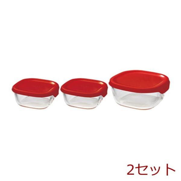 【発売日：2025年06月03日】耐熱ガラス製　保存容器　3個レッド 2セット耐熱ガラス製保存容器3個 レッド・食洗機・熱湯・電子レンジ・オーブンOK！・入れ子収納OK！・調理してそのまま食器として使えます。生産地日本商品サイズ（約）S：W...