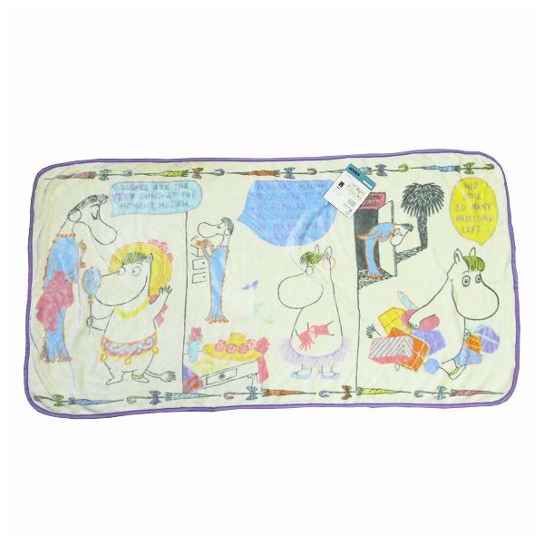 ◎ムーミンの ロングブランケット（ひざ掛け毛布）です。素材はポリエステル100％。一重なので軽くてしなやか使いみちイロイロでとっても重宝します。◎ご家庭で洗濯OK◎軽量で、毛抜けや毛玉になりにくく、ほこりも少なくい毛布です。丸洗い可能。※収...