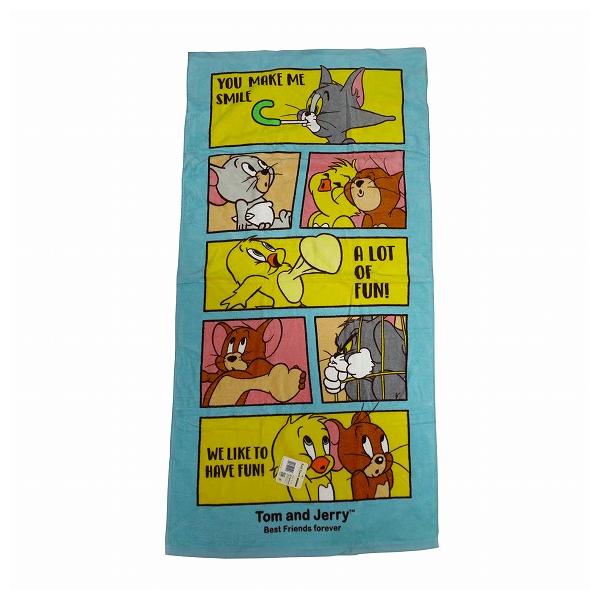 ◎トムとジェリーのバスタオルです。◎素材は綿100％。-----------------------------【サイズ】 60cm×120cm 【品質】 綿100％ 優しい肌触り、シャーリング加工---------------------...