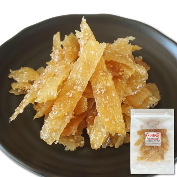 ■おすすめポイント1. 国産イカをローラーでのした「のしいか」を使用した贅沢ないかあられ2. 短冊状にカットしたイカに白胡麻を散らした香ばしい仕上がり3. 水あめのやさしい甘さが広がる昔懐かしい甘口の味わい4. 噛むほどにイカの旨みと胡麻の...