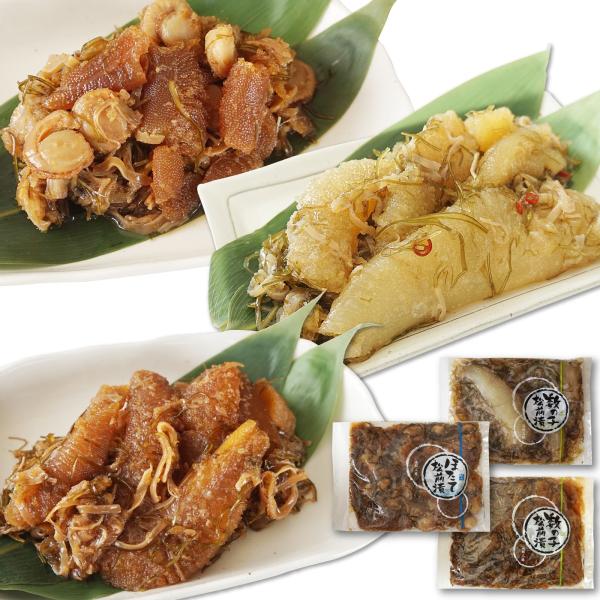 北海道産のほたて貝とプリプリの数の子をふんだんに使った、ほたて松前漬け、醤油のコクと旨味と食感にこだわった黒造り松前漬け、あっさりとした白しょう油をつかった白造り松前漬けをセットにした、贅沢な詰め合わせです。内容量白造り松前漬け300g、黒...