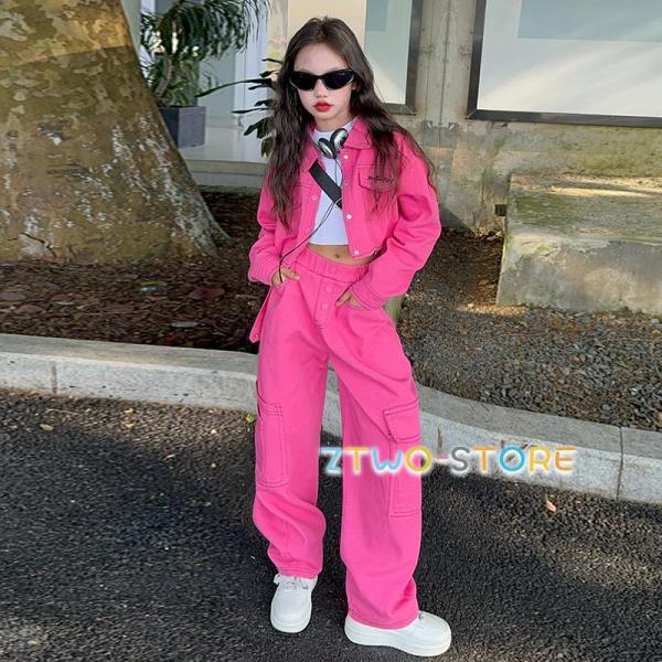 爆買 ダンス衣装 キッズ ヒップホップ ジャズダンス 子供服 hiphop　ピンクジャケット 長袖Tシャツ ピンクパンツ ダンスウェア ダンス発表会 女の子 イベント 新作 素材：ポリエステル、コットン単品パンツのみトップスのみ2点：ピンク...