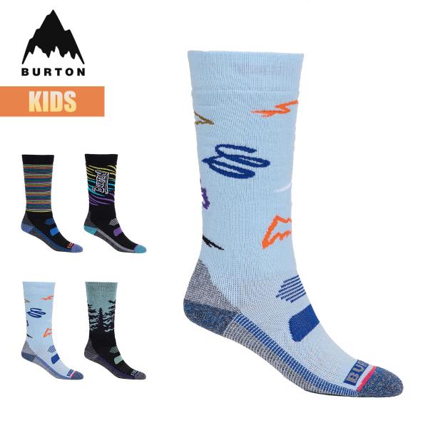 25-26モデル■Kids' Burton Performance Midweight Socksキッズ バートン パフォーマンス ミッドウェイト ソックス【カラー】・Mini Stripe（ブラック系/ボーダー柄）・Scribble（ブル...