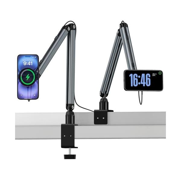 -/-/BT-02-CX・【アームスタンド・ワイヤレス充電】本製品は充電ホルダーを搭載しており、広い可動域を持つマグネット式スマホアームスタンドです。折り畳み式のアームには六つの可動関節があり、高さや角度を無段階で調節できるため、使用シーン...