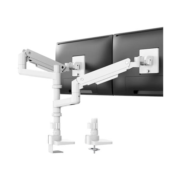 ホワイト/-/-・Color:ホワイト・17インチから49インチまで、1モニター2kgから20kgまで/総重量40kgまでのモニターに対応するガススプリング式のデュアルモニターアーム、VESA 100x100mm/75x75mm。・40.5...