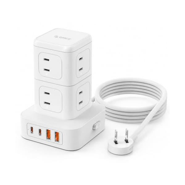 ホワイト/2M &amp; 8AC+4USB/TPP-8A2U2C-JP・Color:ホワイトSize:2M &amp; 8AC+4USB・タワー型 電源タップ でデスク周りスッキリ: マルチタップ として ACコンセント8口 ＋ USBポ...