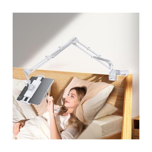 ホワイト/-/-・Color:ホワイト・【土台革命！5穴初誕生・ベッドの左右にも！より大きく土台】 ?「多方向土台！丸い設置面も」この5穴スマホアームスタンドはリードする最新世代のアップグレードで、土台の前、上、下、右、左に穴があり、シーン...