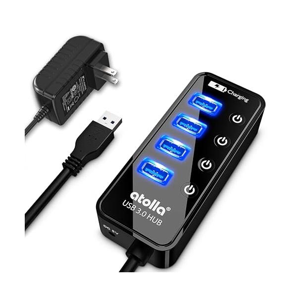 USBハブ 電源付/USB3.0 ハブ 5ポート/THX-050300KDJ・パッケージ個数:1・【atolla USB3.0ハブ5ポート拡張】パソコンのUSBポートは1つを4つのUSB3.0データ転送ポート+1つの高速充電ポートに拡張しま...