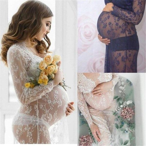 女性のレースのマタニティドレス&amp;amp;#44;マキシドレス&amp;amp;#44;vネック&amp;amp;#44;派手な写真撮影&amp;amp;#44;マタニティドレス&amp;amp;#44;写真アクセサリー 色 : Bl...