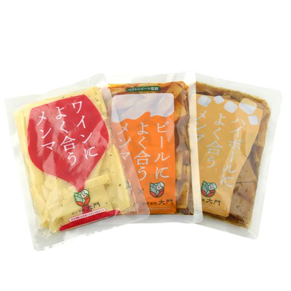 セット内容ビールによく合うメンマ 200g 1袋ワインによく合うメンマ 200g 1袋ハイボールによく合うメンマ 200g 1袋計3袋セットビール,ワイン,ハイボールによく合うメンマ3種セット 送料無料,贈り物,プレゼント,ギフト,おつまみ