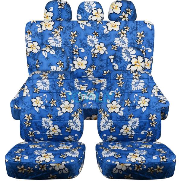 商品名: ハワイアン プリント カーシートカバー ヘッドレストカバー5点（前部座席2点、後部座席用3点）付き Semi-custom Fit ブルー TCCSCFRSCF71CO-2F3RHRC Totally Covers Hawaiia...
