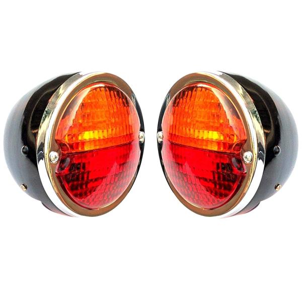 商品名:  Vintage Hot Rod Tail Lights 2X Rear Lights tail lights assembly | Black Body | Chrome Ring | Red/Amber Lens with 1...