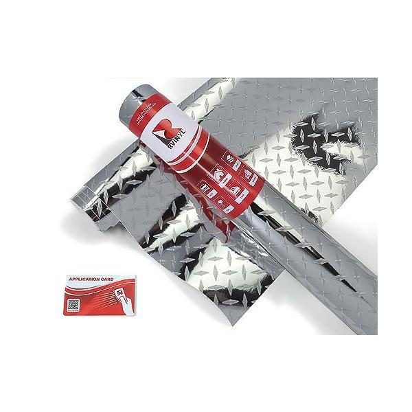 商品名: Rwrapsメタルビニールフィルムシートロールラップデカール- ダイヤモンドプレート12インチ x 48インチ Rvinyl Diamond Plate Silver Tread Vinyl Car Wrap Film - 1ft...