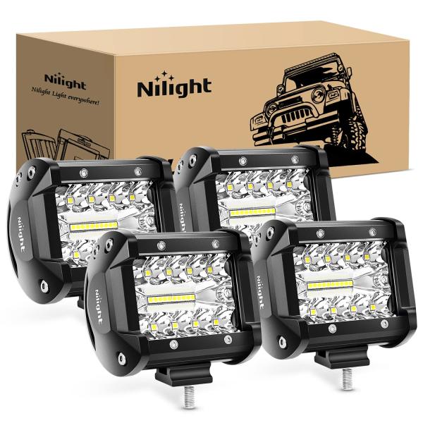 商品名: Nilight 4PCS LED Pods 4Inch 60W Triple Row Flood Spot Combo 6000LM Light Bar Driving Fog Lights Led Off Road Lighti...