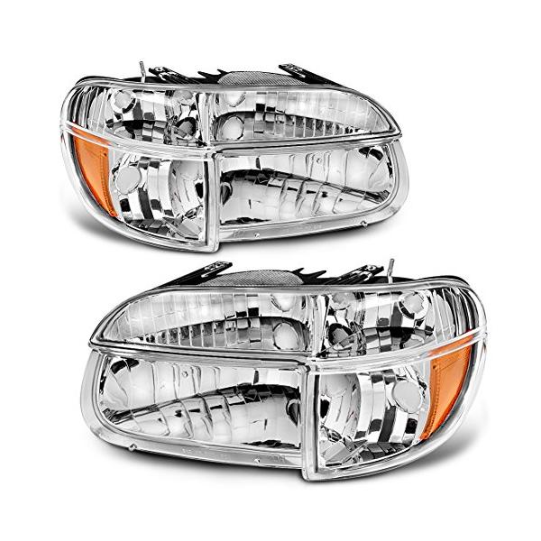 商品名: AUTOSAVER88 ヘッドライトアセンブリ 1995-2001 Ford Explorer/Mountaineer OEスタイル交換用ヘッドランプ クロームハウジング アンバーリフレクタークリアレンズ + コーナーライト AU...