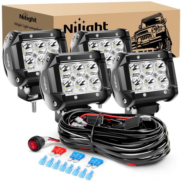 商品名:  Nilight 4PCS 4 Inch 18W Spot Led Light Bars LED Work Lights Led Fog Lights Off Road Driving Lights with Off Road W...
