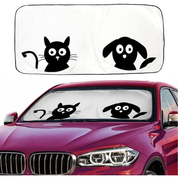 商品名: 漫画車フロントガラス用サンシェード、2 win2buyフロント自動車フロントガラスサンシェード折りたたみ式UV Rays Sun Visorプロテクターとかわいいペットデザインto keep your vehicle cool a...