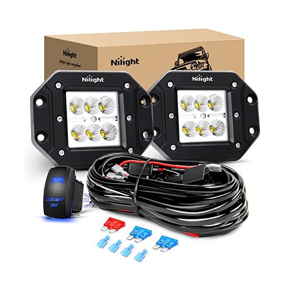 商品名:  Nilight LED Light Bar 2PCS 18W Flush Mount Flood Led Off Road Lights 12V 5Pin Rocker Switch LED Light Bar Wiring H...