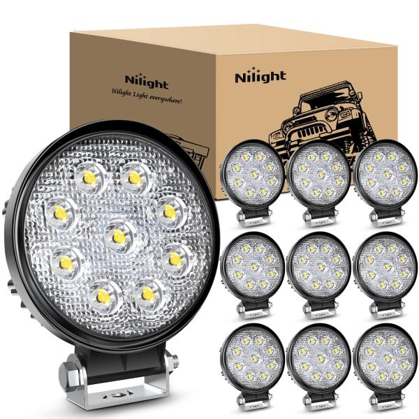 商品名:  Nilight LED Pods 10Pcs 4.5Inch 27W Round Flood Light Off Road Lights Fog Lights Off Road Driving Lights Roof LED L...