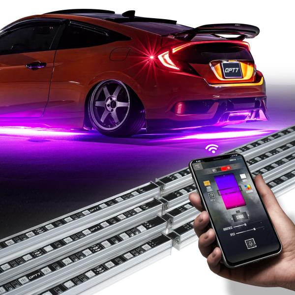 商品名:  OPT7 Aura Pro Underglow LED Lights Kit for Car with APP &amp; Remote Control, RGB Multicolor Modes, Music Sync, Wa...