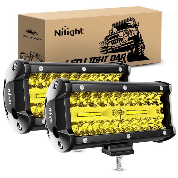 商品名: Nilight LED ポッド 2個 6.5インチ 120W イエロー フラッド スポット コンボ 3列 ドライビングランプ ルーフバンパー オフロード LED ワークライト バー バン キャンパー ワゴン 車 ピックアップ ゴル...