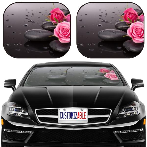 商品名: MSD 車用サンシェード フロントガラス サンシェード ユニバーサルフィット 2枚パック 太陽のまぶしさをブロック 紫外線と熱から保護 車の内装を保護 イメージID：26105316 スパストーンとローズフラワー 静物 ヘルスケア...