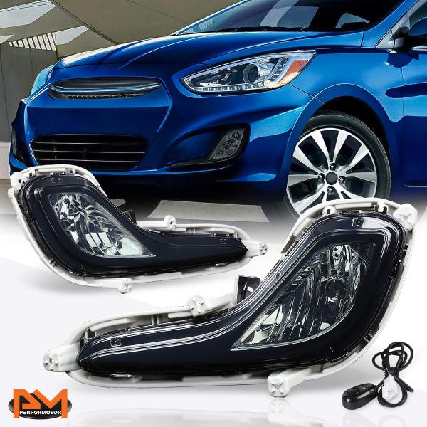 商品名:  PM PERFORMOTOR Front Bumper Fog Lights Lamps w/Switch Compatible with Accent Sedan/Hatchback 12-16,Smoked Lensブランド...