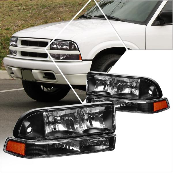 商品名:  PM PERFORMOTOR [4Pcs-Set] Bumper Lamps+Headlights Assembly Compatible with Chevy S10/Blazer 98-04,Black Housing/Am...