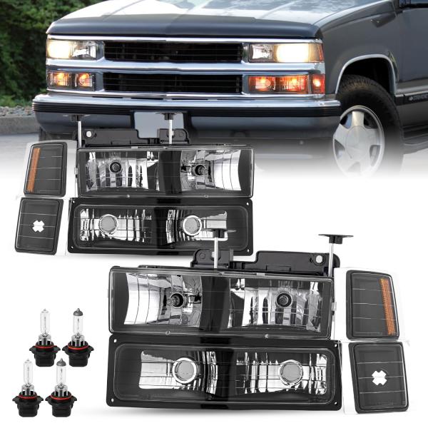 商品名: ヘッドライトアセンブリ シボレー94-98 C/K C/10 1500 2500 3500/92-99 タホ 94-98 サバーバン シルバラード ヘッドランプ コーナー&amp;バンパーライト付き (ブラック&amp;イエロー)...