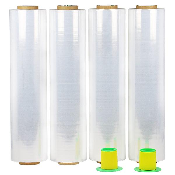 商品名:  BOMEI PACK 4 Pack Industrial Clear Stretch Wrap Film with Plastic Handle 18" 1200ft 72Gauge for Pallet Wrap, Durab...