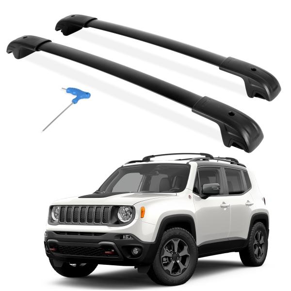 商品名: ルーフラッククロスバー サイドレール付きレネゲード対応 ブラックマットクロスバー ルーフカーゴ カヌーカヤック バイク スキーボード用 Roof Rack Crossbars Compatible with 2015-2024 R...