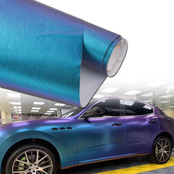 商品名:  Matte Galaxy Purple to Light Blue Chameleon Vinyl Wrap Sparkle Self Adhesive Color Change Car Vinyl Wrap Roll, 59....