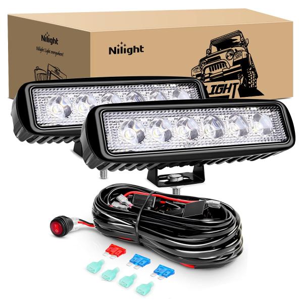 商品名: Nilight 2 luces LED de trabajo de 18 W, luces LED antiniebla, luces LED todoterreno, luces de conducci〓n con kit de...