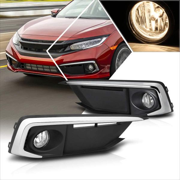商品名:  Front Bumper Fog Lights+Bezel+Switch Compatible with 19-20 Honda Civic Coupe Sedan,Clear Lensブランド: PM PERFORMOTOR高...