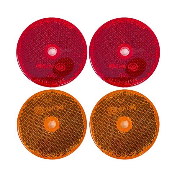 商品名: クラスA 2インチ ラウンドリフレクター センター取り付け穴付き - レッド/アンバー/ホワイト トレーラー トラック 自動車 メールボックス ボート SUV RV 産業用 (琥珀2個 + 赤2個 Class A 2" Round...