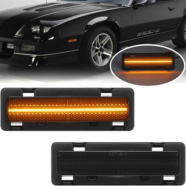 商品名: NJSBYL LEDサイドマーカーライトキット 1982-1992 シボレー カマロ ポンティアック ファイヤーバード アンバー LED ウィンカーライト フロントバンパー サイドマーカー ランプ スモークブラックレンズ交換用 N...