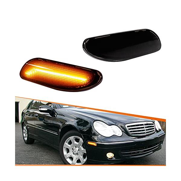 商品名:  ADIIL Smoked Lens Amber Full LED Front Bumper Side Marker Light Kit Compatible With 2001-2007 Mercedes-Benz W203 C...