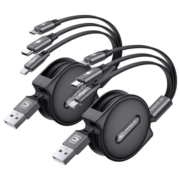 商品名:  CAFELE [2025 Upgraded Multi Charging Cable, 3 in 1 Retractable USB Charging Cable with Type C, Micro USB, Phone Po...