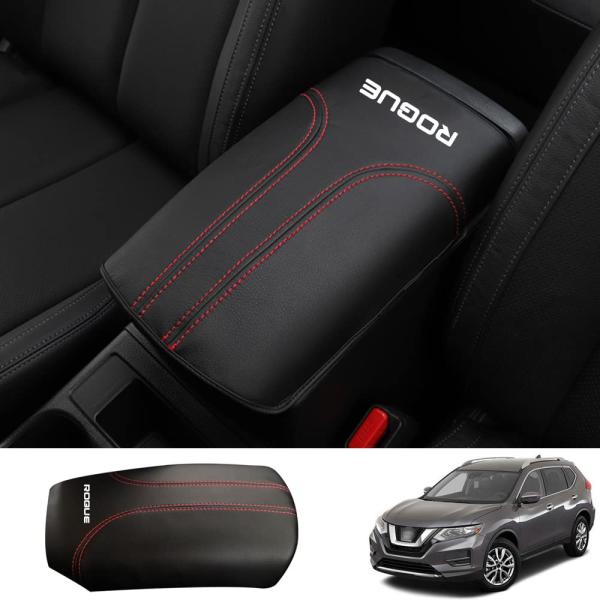 商品名: Xhfarce 車用アームレストカバーセーバー センターコンソールレザーパッド 日産ローグ2014-2020 セントラルコンソール アームレストボックスプロテクター カスタムインテリアアクセサリー 1個(レッドステッチ) Xhfa...