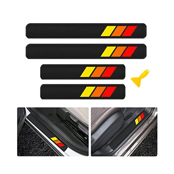 商品名: Xnqdre 4パック 3色 3色 カーボンファイバードア敷居プロテクター ウェルカムペダル フロントリアドアガード ステッププロテクター トヨタ タコマ 4ランナー タンドラ Rav4 ハイランダー対応 (イエローレッド-A) ...