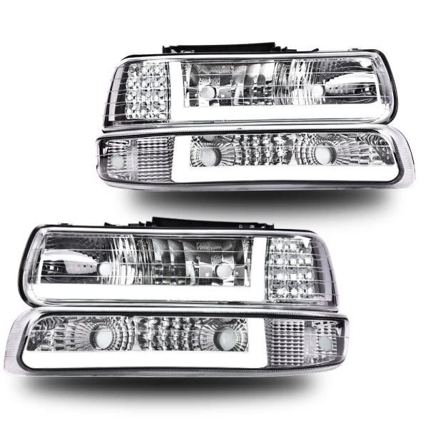 商品名: CHEDA LED DRL ヘッドライトアセンブリランプ シボレー シルバラード 1500/2500 99-02 / サバーバン 1500/2500/タホ 00-06 (クリアレンズ クロームハウジング クリアリフレクター) Fa...