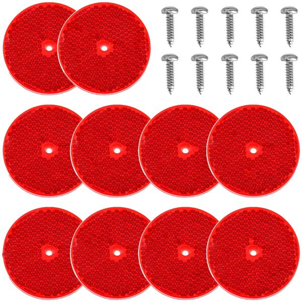商品名: smseace レッドラウンドリフレクター 10個 センター取り付け穴付き #8x3/4インチ (M4x20mm) 304ステンレススチールネジ 道路、郵便受け、トンネル、車に使用 ラウンドフロントリフレクター D-020-R s...